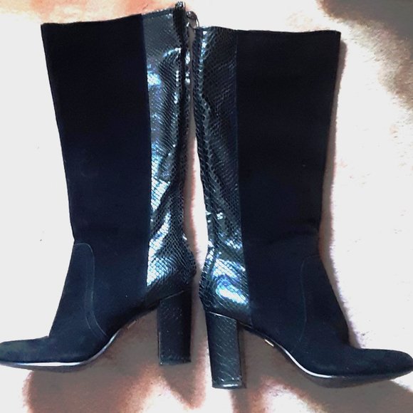 Anne Klein | Shoes | Anne Klein Black Suede Boots Nilise Faux Snake ...